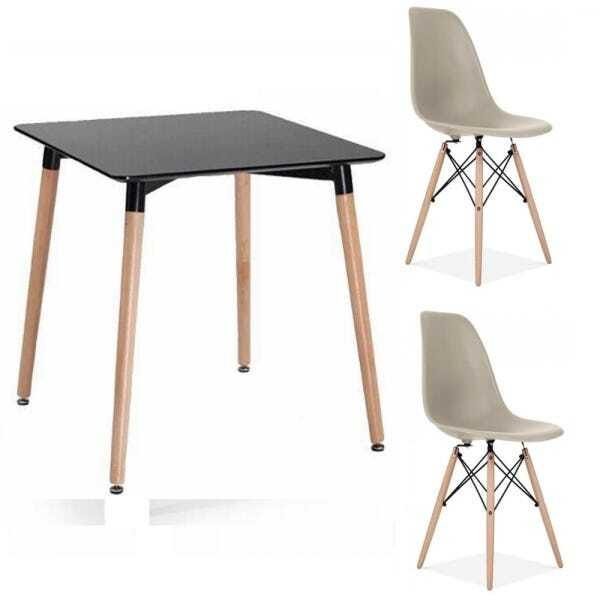 Kit Mesa Eames Adulto Quadrada 90x90cm Preto 2 Cadeiras Eames sem Braço ...