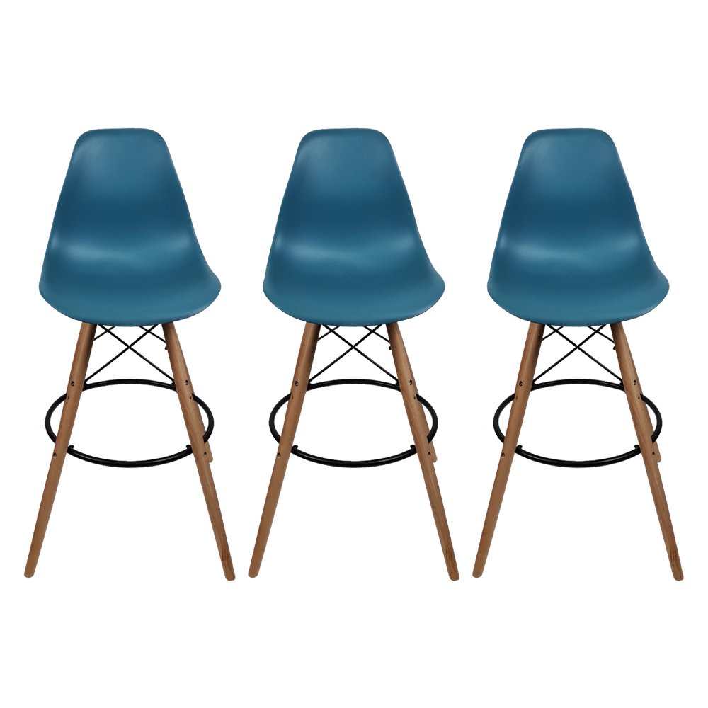KIT 3 BANQUETAS CHARLES EAMES EIFFEL TURQUESA BASE DE MADEIRA SALA DE ...