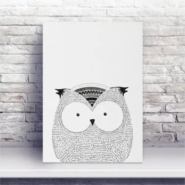 Placa MDF desenho coruja tribal p&b | MadeiraMadeira