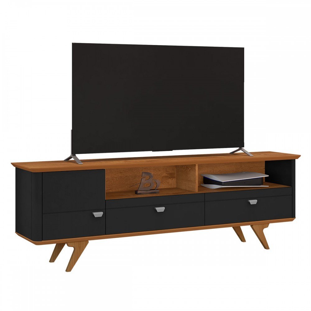 Rack para TV Até 70 Polegadas Atenas 1 Porta 2 Gavetas Preto Fosco/Naturalle - Móveis Bechara ...