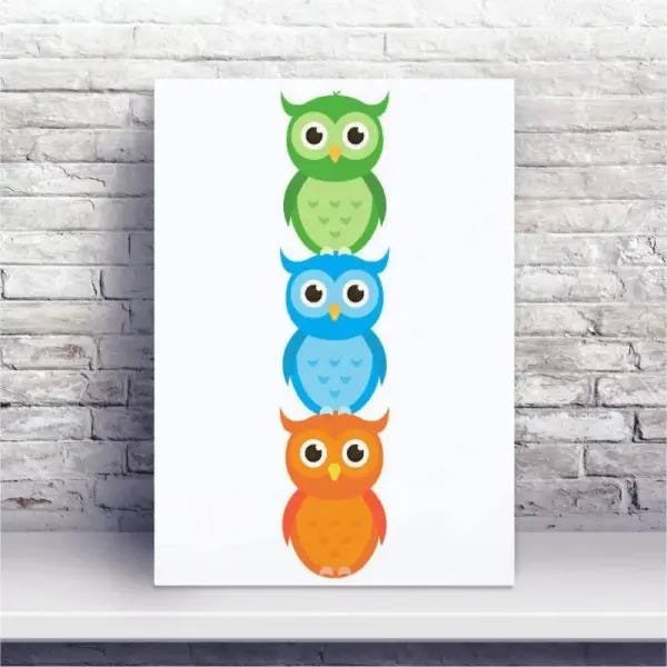 Placa MDF bebê corujas coloridas | MadeiraMadeira