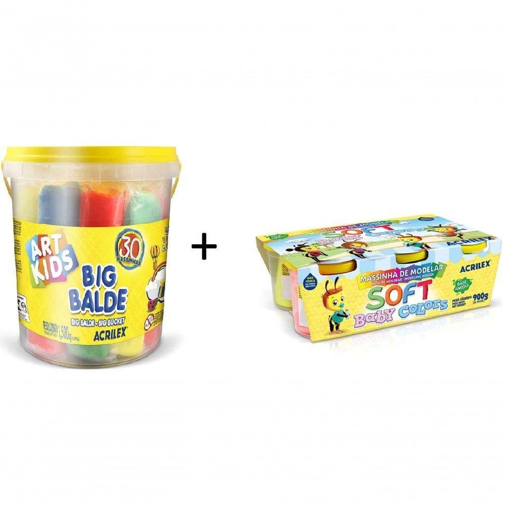 Kit Big Balde + Massinha Soft Baby com 6 Cores | MadeiraMadeira