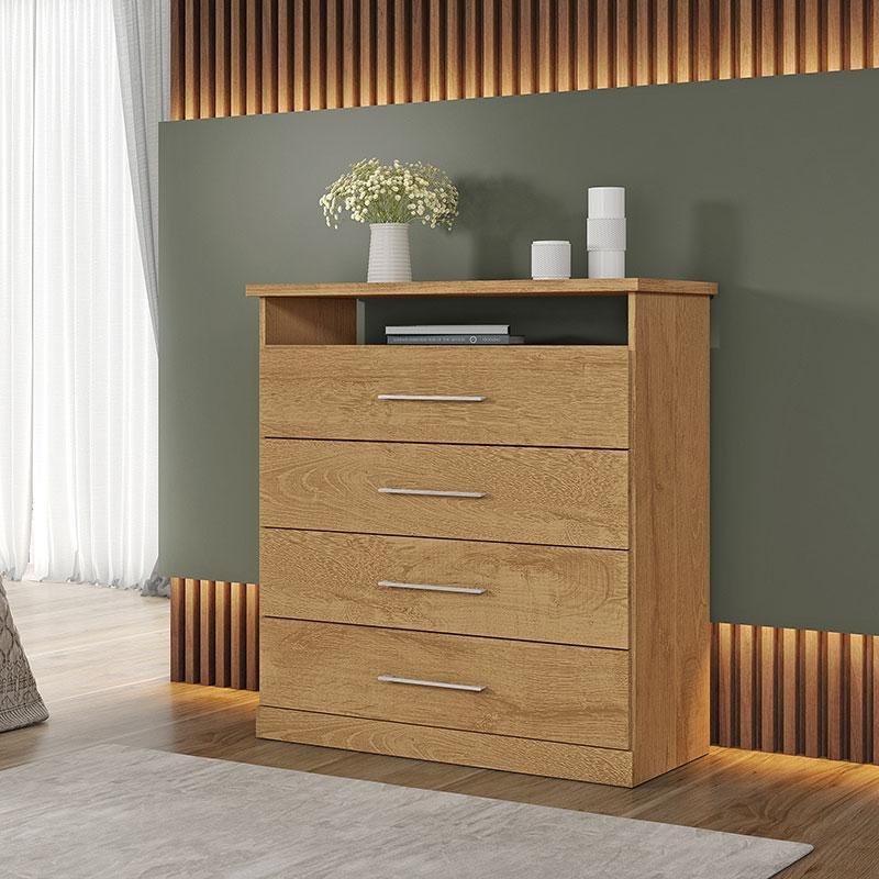 Cômoda Rack com 4 Gavetas Dubai-Móveis Europa - Amendoa | MadeiraMadeira