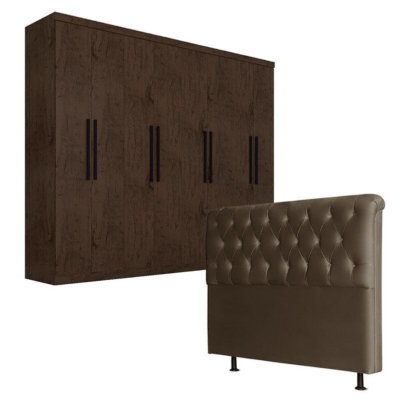 Quarto de Casal Guarda Roupa 1684 Imbuia e Cabeceira Emilia160 cm ...