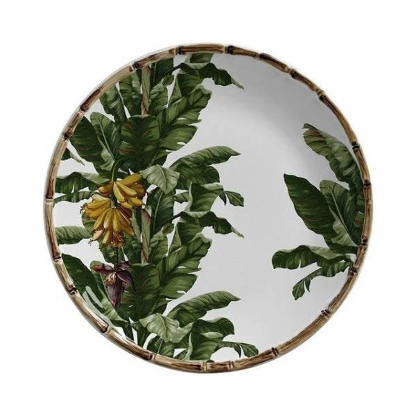 Prato Raso com Estampa de Banana e Borda Bambu | MadeiraMadeira
