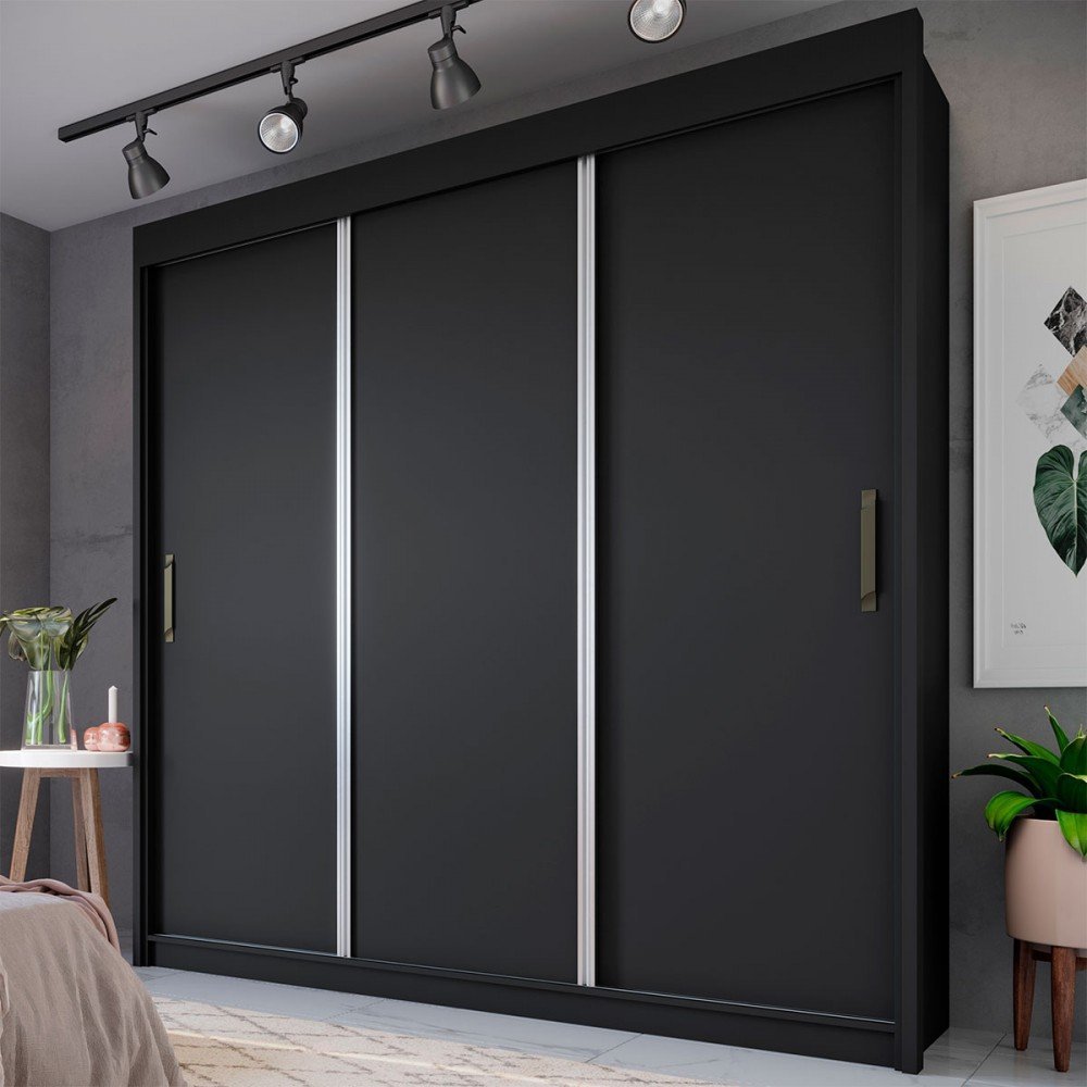 Guarda-Roupa Casal Toronto 3 Portas 6 Prateleiras Preto - Fama Móveis ...