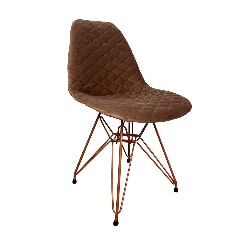 Cadeira Jantar Estofada Caramelo Eiffel Eames Base Cobre | MadeiraMadeira