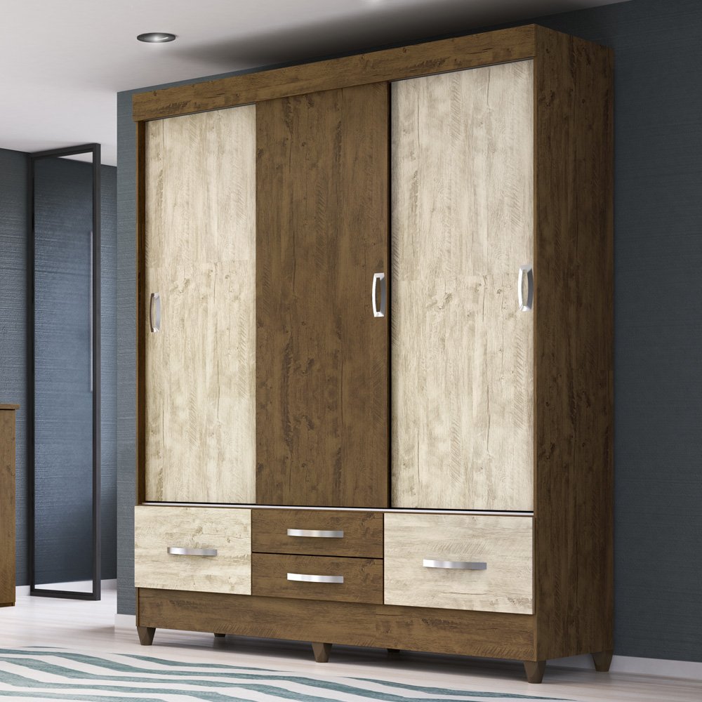 Guarda Roupas Casal Portas de Correr 4 Gavetas Vegas Moval:Castanho ...