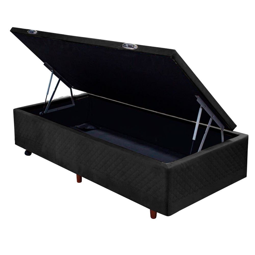 Base Cama Box Baú para Colchão Solteiro 88x188x36 Suede Preto ...
