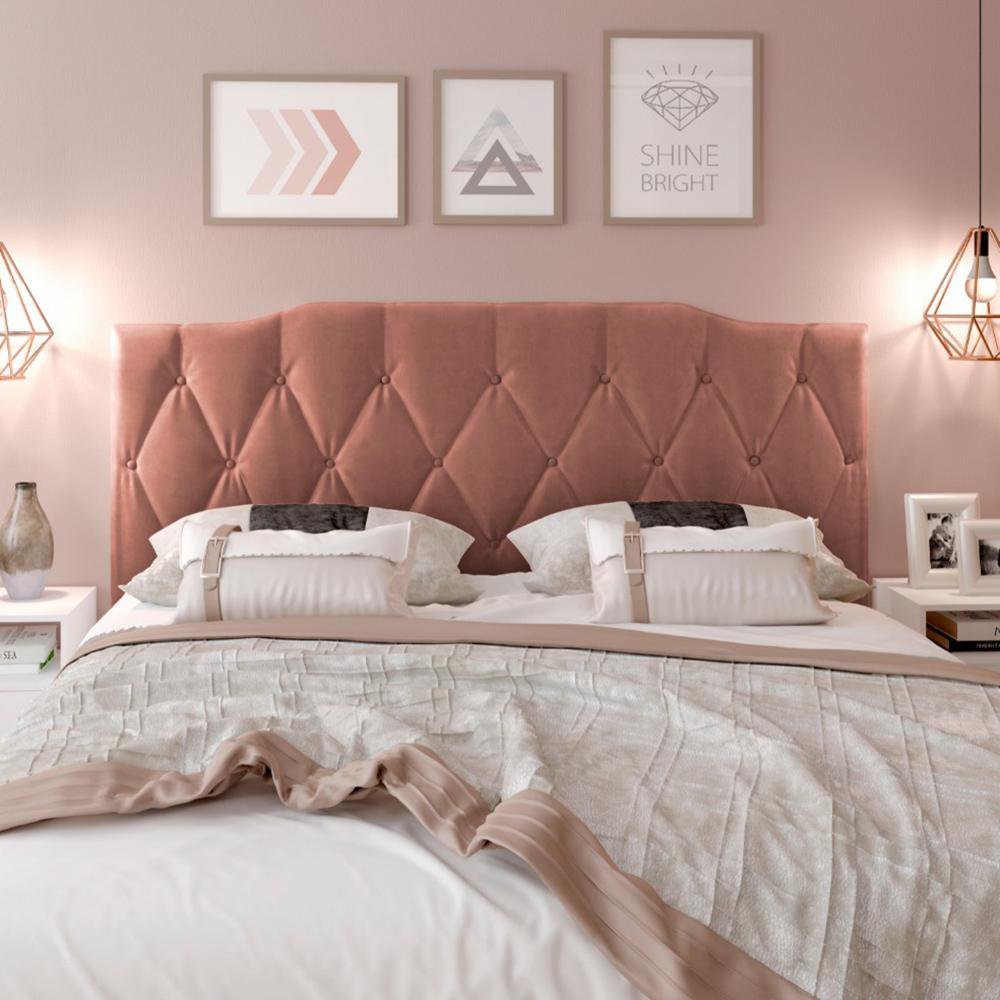 Cabeceira Estofada Casal Queen Painel Kelly 160x55cm Rosa | MadeiraMadeira
