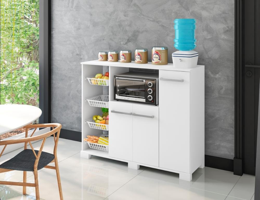 Balcão Multiuso de Cozinha Fruteira 4 Cestos 3 Portas Quenia - Branco ...