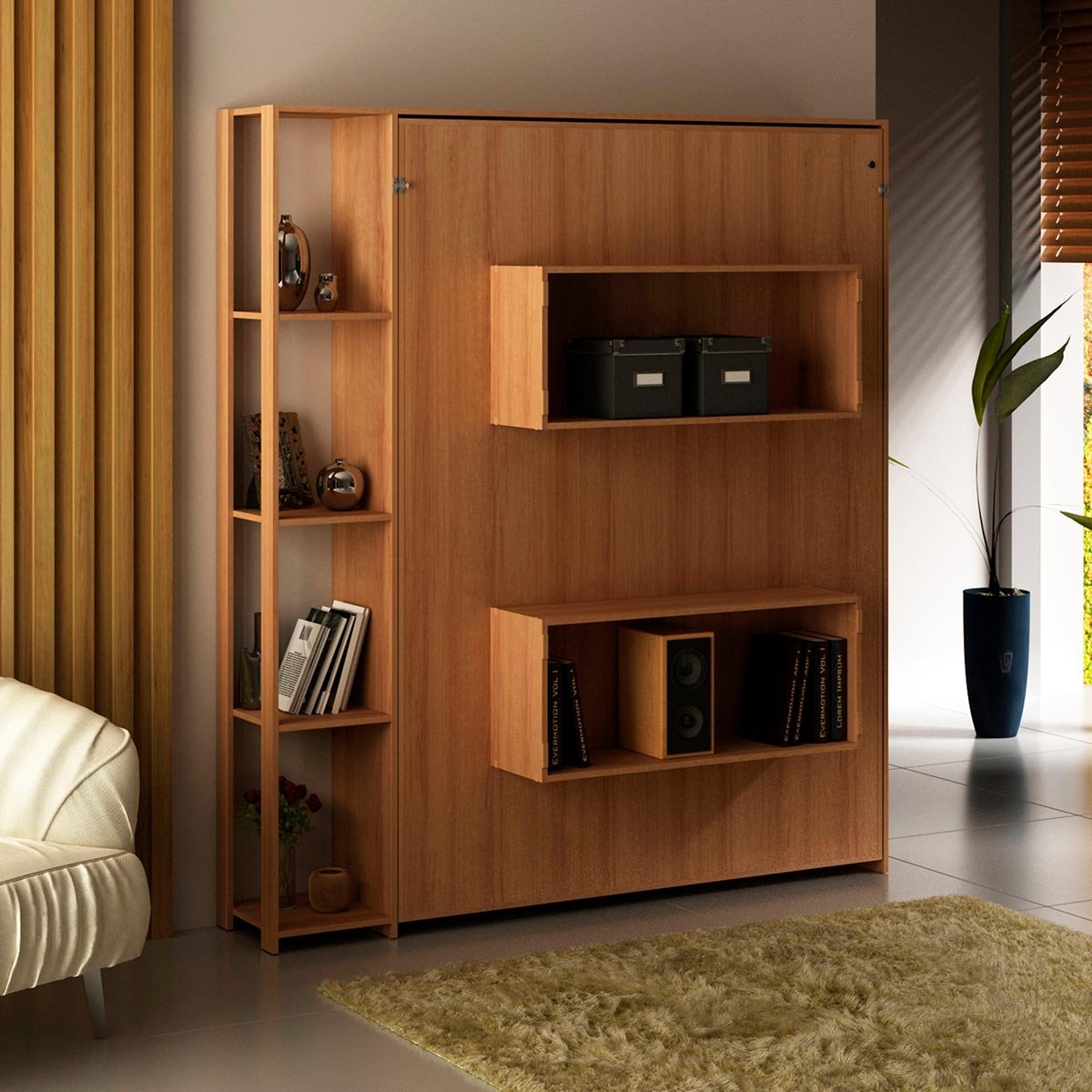 Cama De Casal Articulável Multifuncional Vertical com Nichos: Amêndoa ...