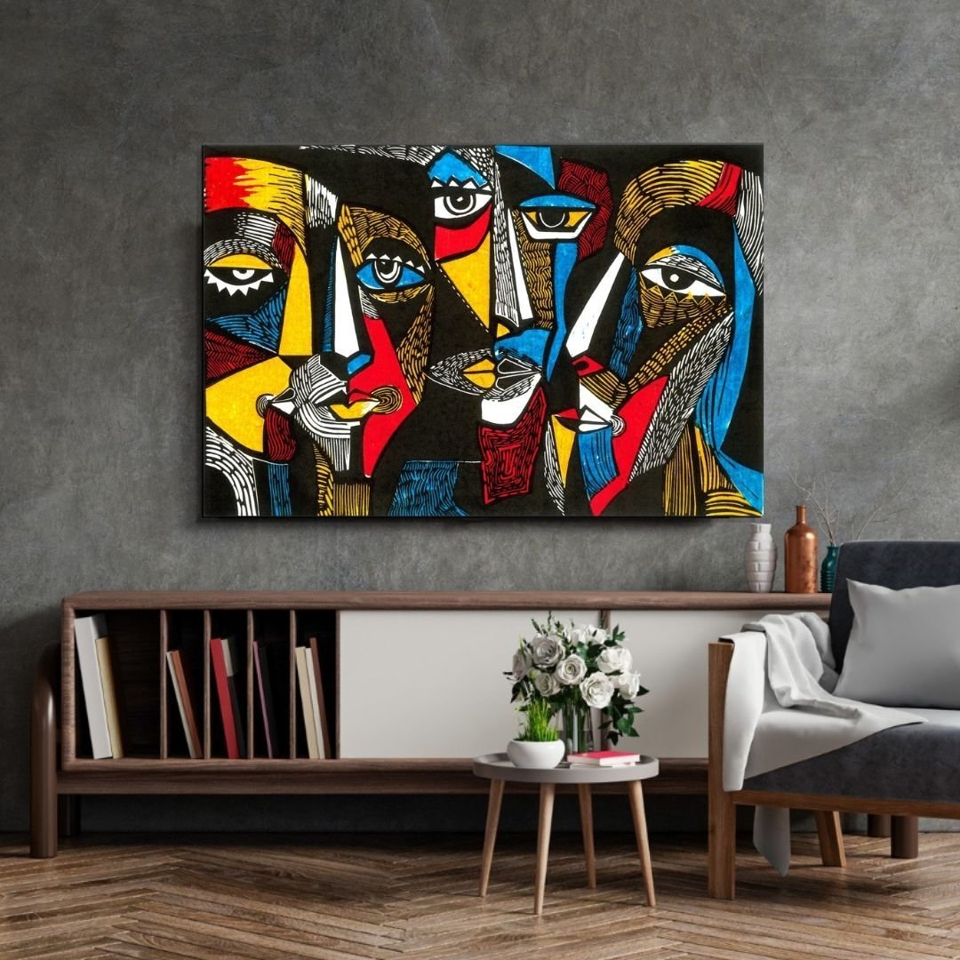 Quadro Decorativo - Abstrato - Rostos Coloridos Surreais - 150x100 ...