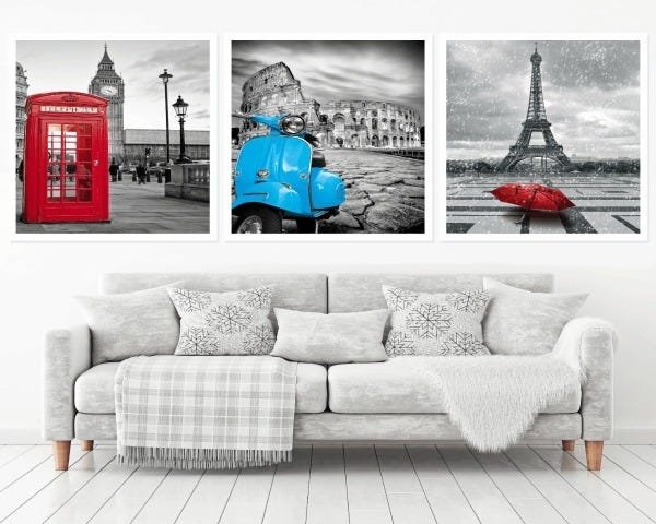 Quadro Decorativo 195x64cm Londres Roma Paris Quarto Sala | MadeiraMadeira
