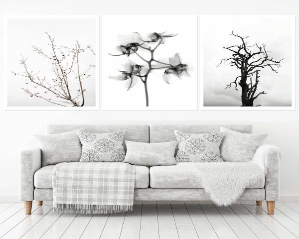 Quadro Decorativo 195x64cm Galhos Flores Preto E Branco Sala ...