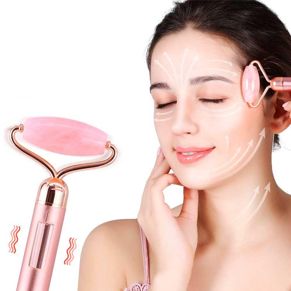Massageador Facial Elétrico Vibratório Quartzo Rosa 2 em 1 | MadeiraMadeira