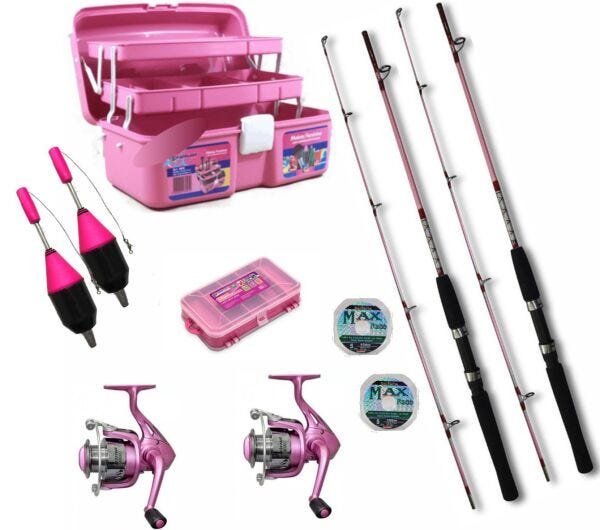 Kit Pesca Duplo Feminino Vara Molinete Maleta Rosa Completo | MadeiraMadeira