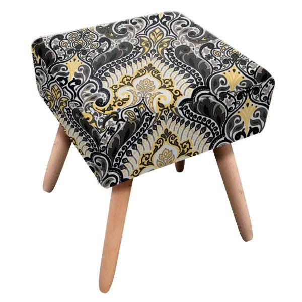 Puff Ibiza Quadrado Estampado Vintage Amarelo D77 | MadeiraMadeira