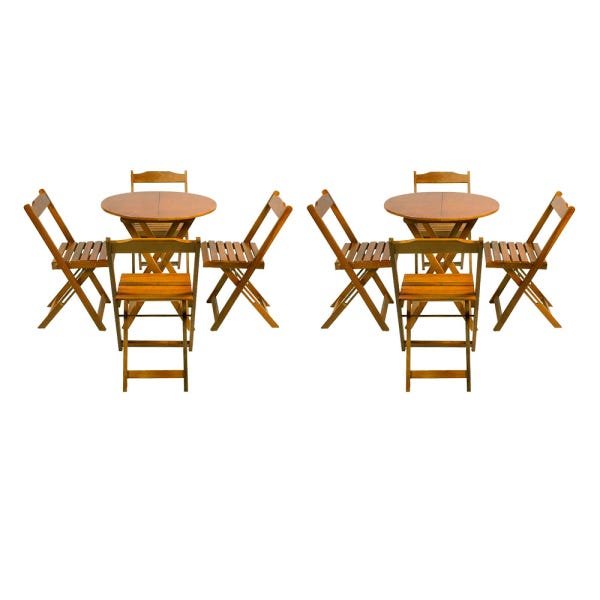 Kit 2 Jogos de Mesa Dobrável com 4 Cadeiras Tampo Redondo 70x70 Mel | MadeiraMadeira