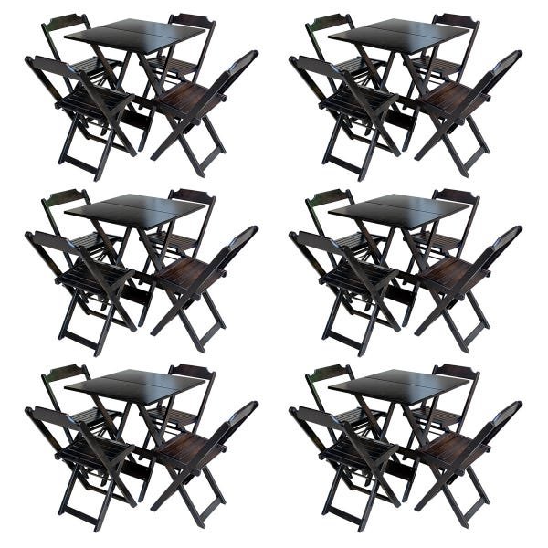 Kit 6 Jogos de Mesa com 4 Cadeiras de Madeira Dobrável 60x60 Ideal para Bar e Restaurante ...