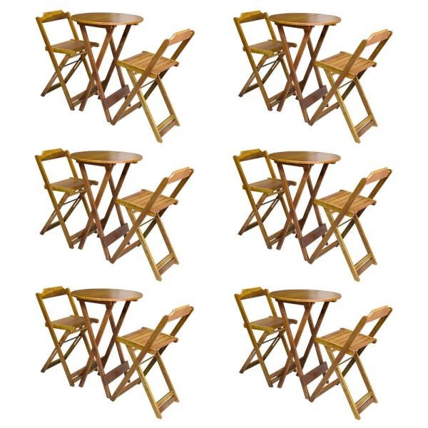 Kit 6 Jogos De Mesa Bistrô De Madeira Com 2 Cadeiras Dobravel Ideal Para Bar E Restaurante Mel ...