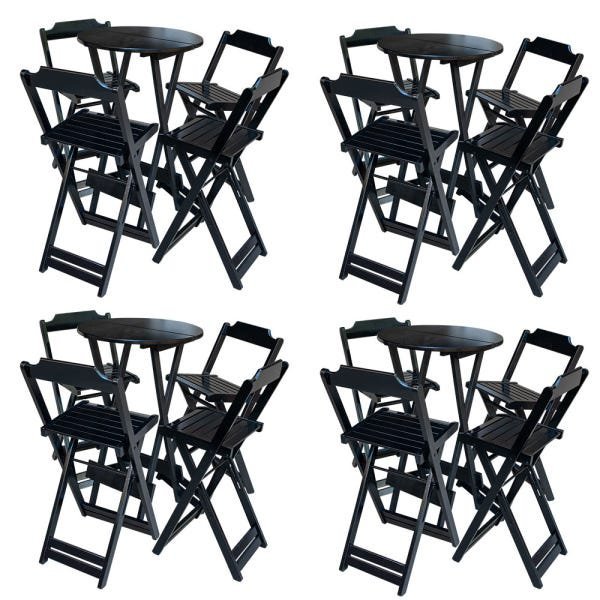 Kit 4 Jogos De Mesa Bistrô De Madeira Com 4 Cadeiras Dobravel Ideal Para Bar E Restaurante Preto ...