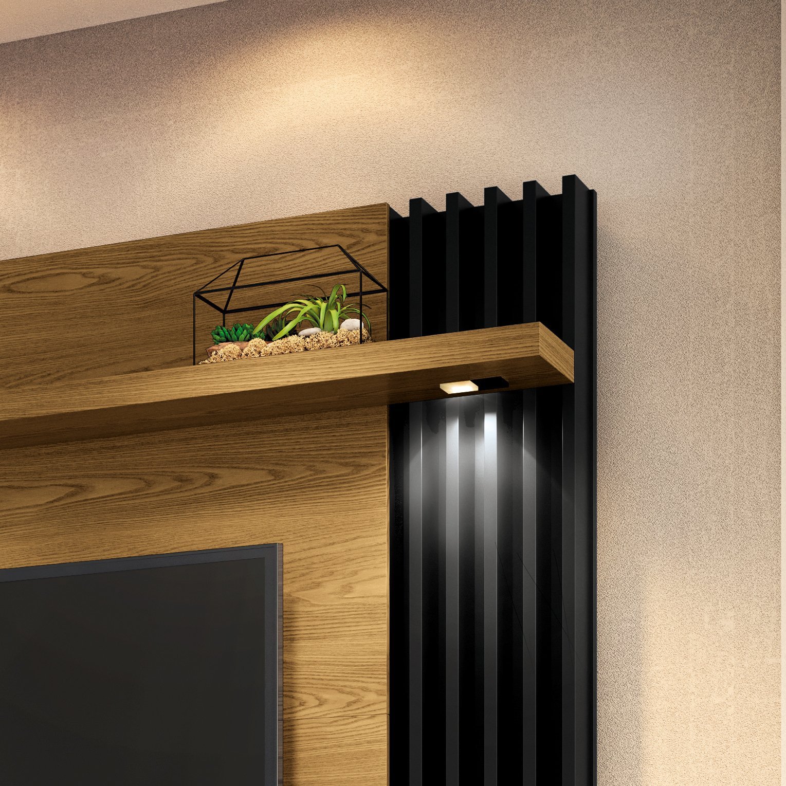 Painel Suspenso 1,80m Cosmo com Led para TV 55" Cor Carvalho e Preto HB ...