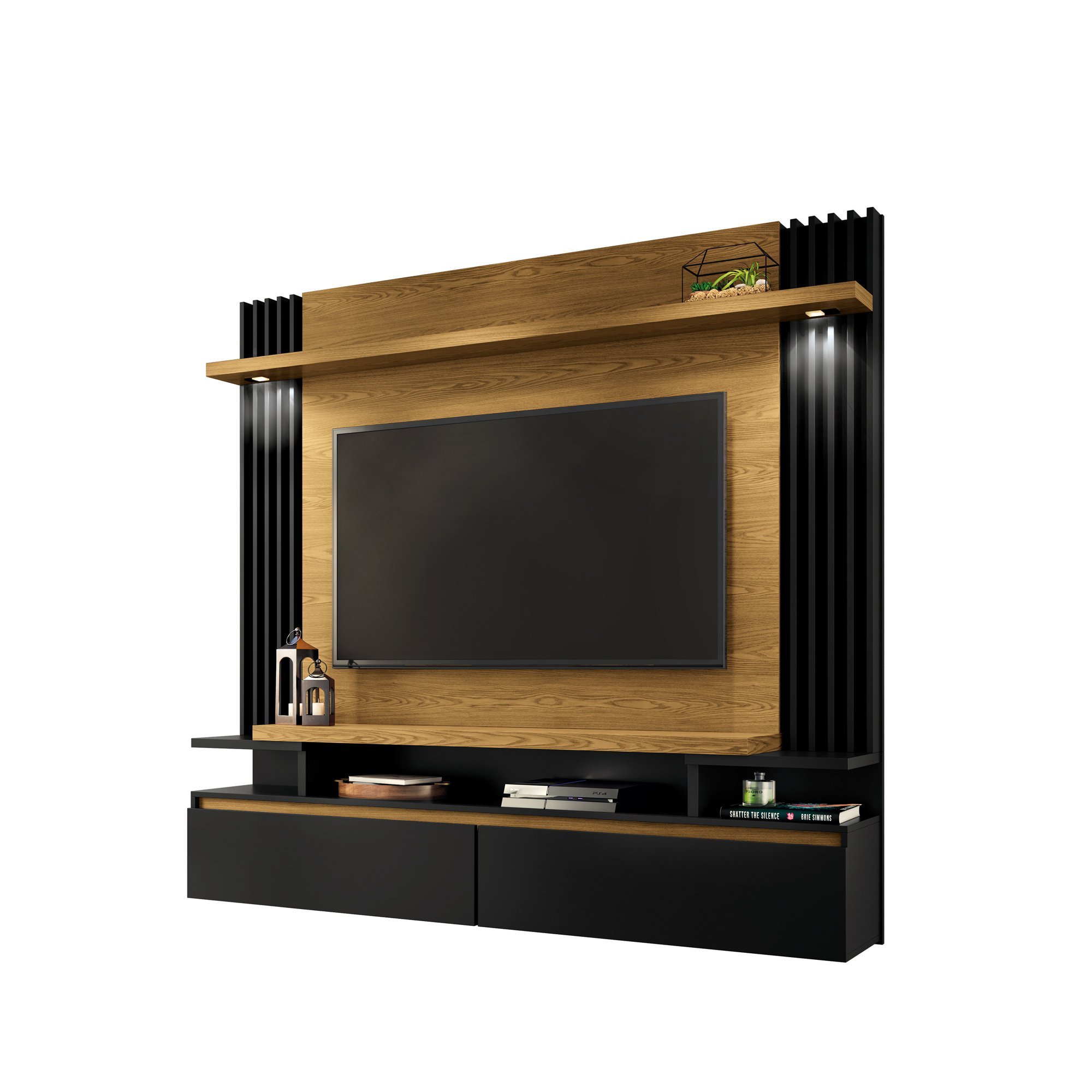 Painel Suspenso 1,80m Cosmo com Led para TV 55" Cor Carvalho e Preto HB ...