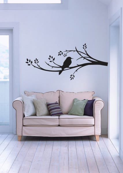Adesivo Decorativo de Parede Galho com Pássaro para Sala e Quarto ...