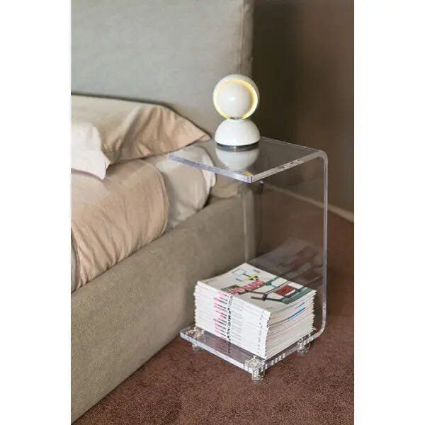 Mesa de Cabeceira / Mesa de apoio Em Acrílico Cristal com rodizios ...