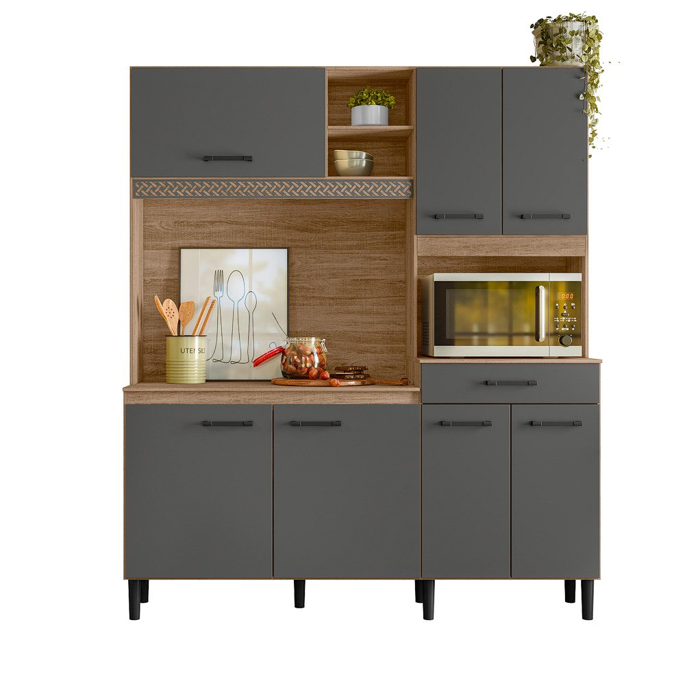 Kit Cozinha Yara 160 Carvalho/Chumbo - Nicioli | MadeiraMadeira