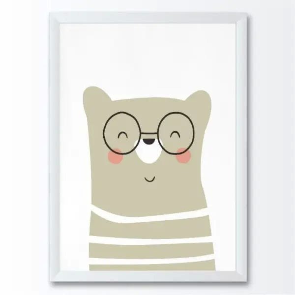 Quadro infantil urso cinza de óculos | MadeiraMadeira