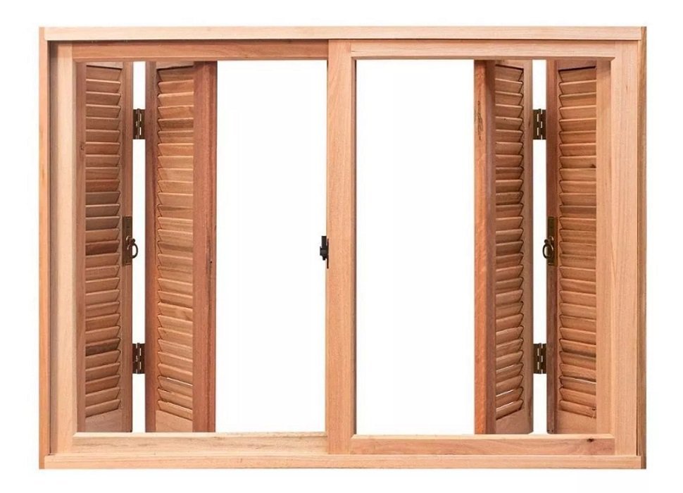 Janela De Madeira Pantográfico Veneziana 1,00 (A) x 1,40 (L) Batente 14 ...