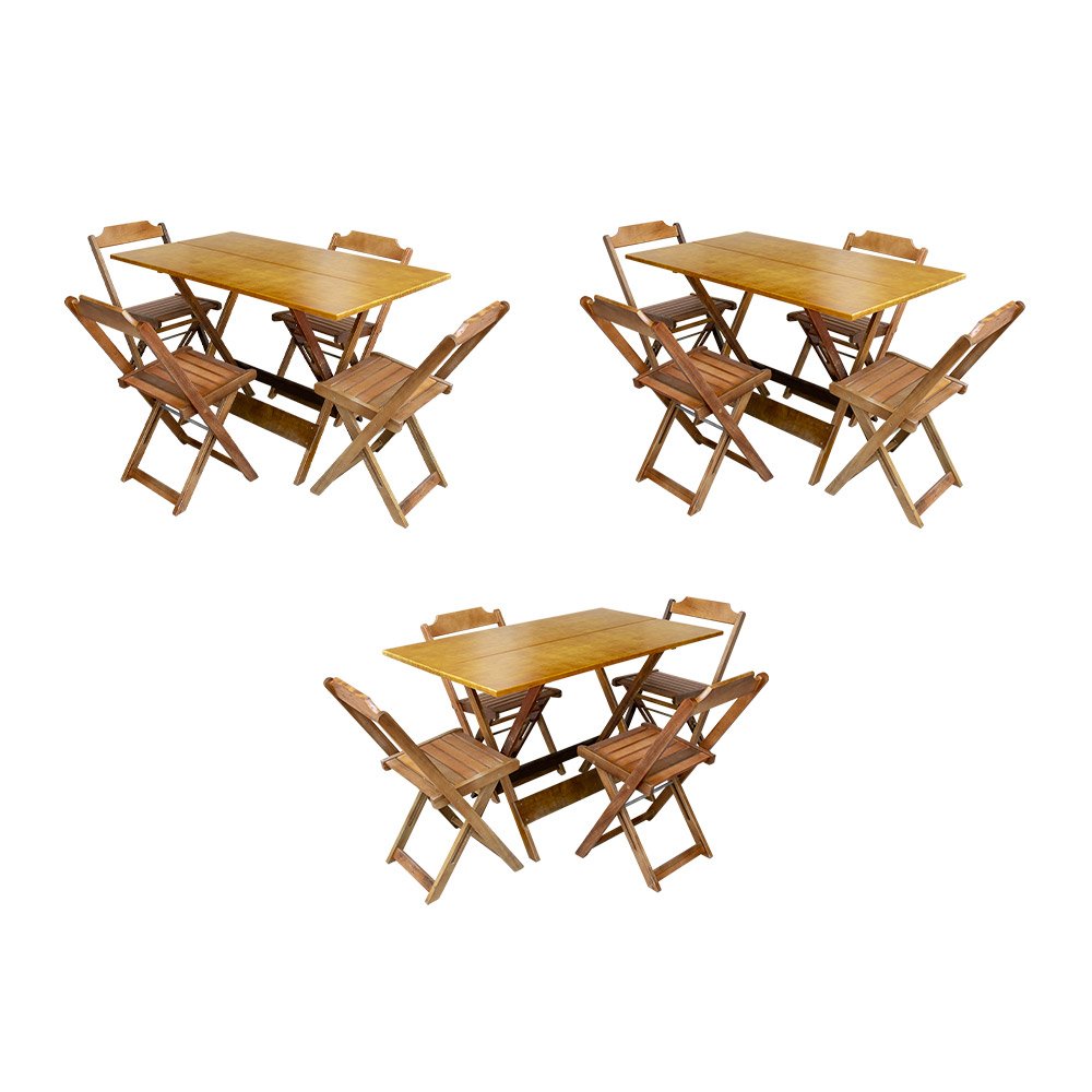 Kit 3 Conjuntos de Mesa Dobravel com 4 Cadeiras de Madeira 120x70 para Restaurante e Bar - Mel ...
