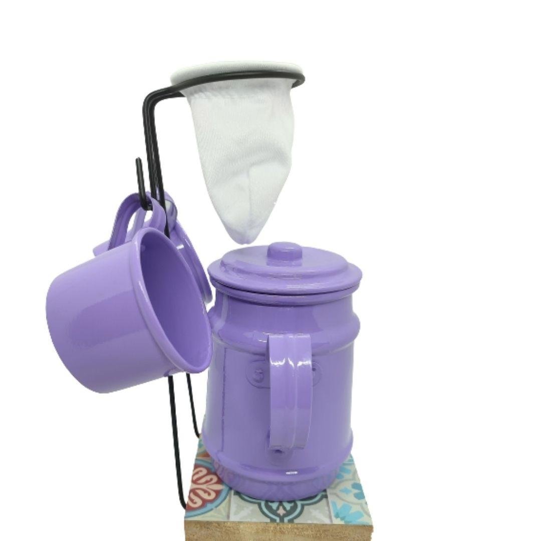 Xícara Bule Café Gourmet Kit c/ 2 Canecas Suporte e Coador Lilás ...