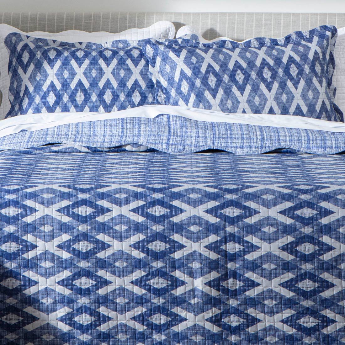 Kit Colcha Paris Color Losango Azul Casal Padrão 03 Peças - Dupla Face ...