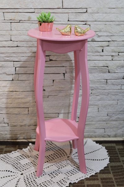 Mesa de Canto Redonda Floreira MDF Rosa Claro | MadeiraMadeira