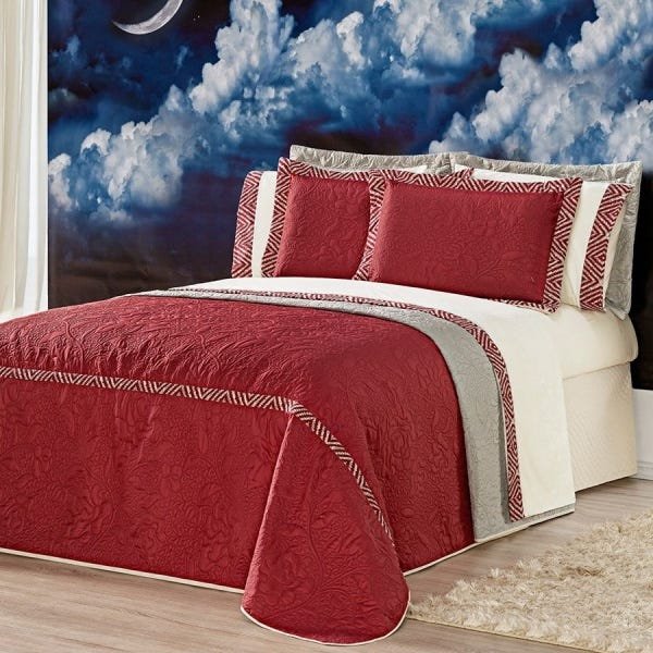Kit Cama Casal Queen Monte Carlo Vermelho Dupla Face 07 Peças ...