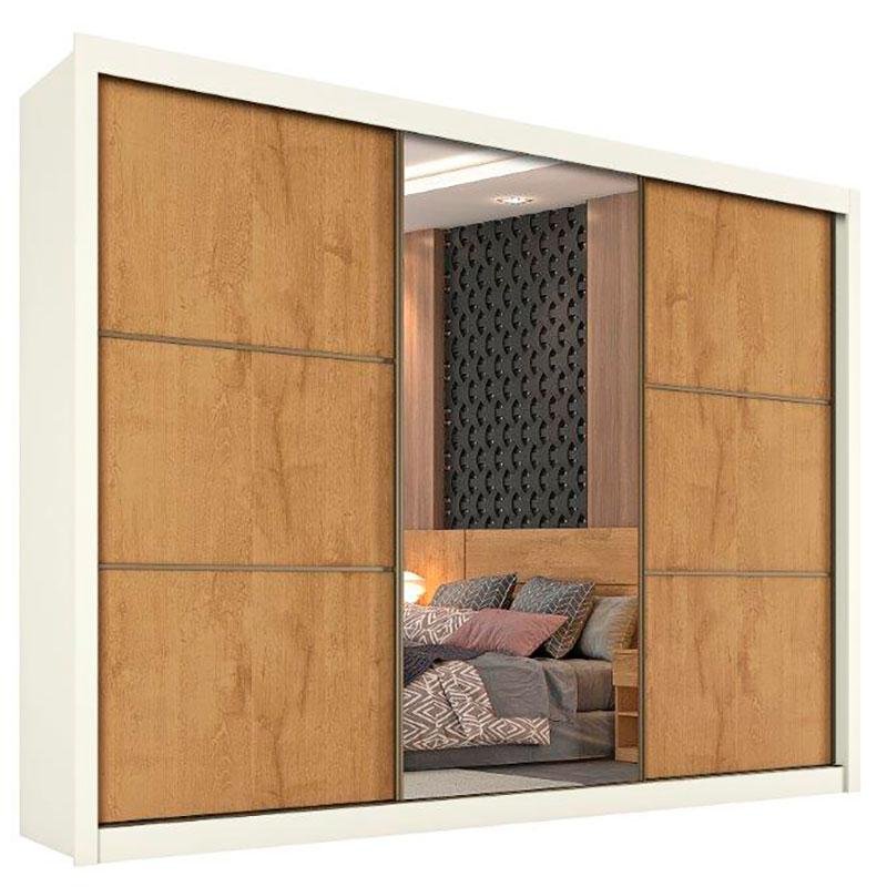 Guarda-Roupa de Casal com 3 Portas e 1 C/ Espelho Dubai-Móveis Europa ...