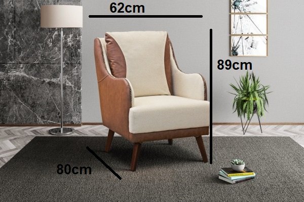 Poltrona Arezzo com Tachas Konfort Linho Bege/Courino Marrom - Bege/Marrom | MadeiraMadeira