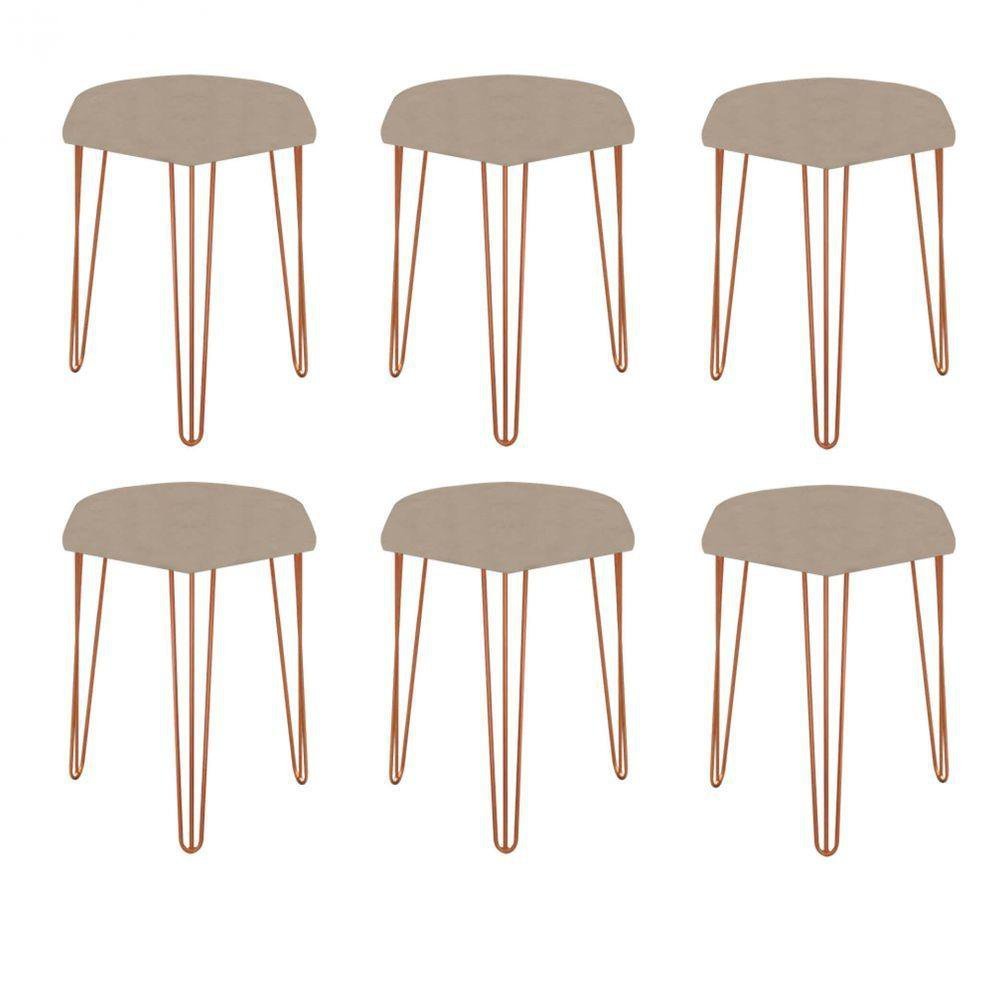 Kit 6 Puffs Banqueta Alta Bita Industrial Pé De Ferro Bronze ...