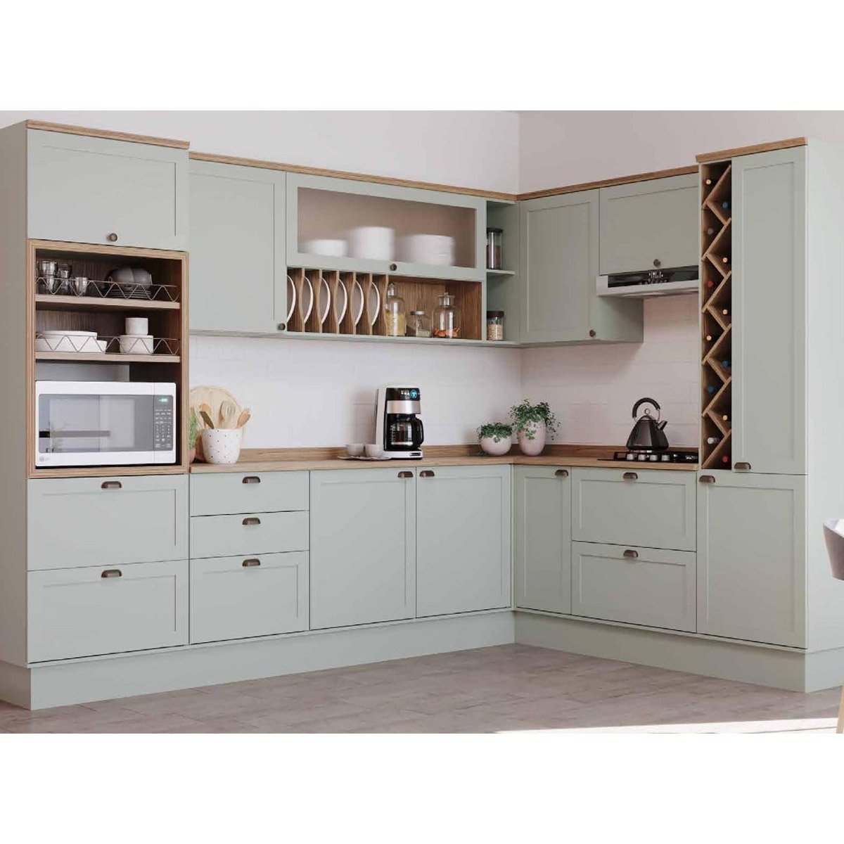 Cozinha em L Modulável Estilo Provençal Cava 100% MDF:Verde ...