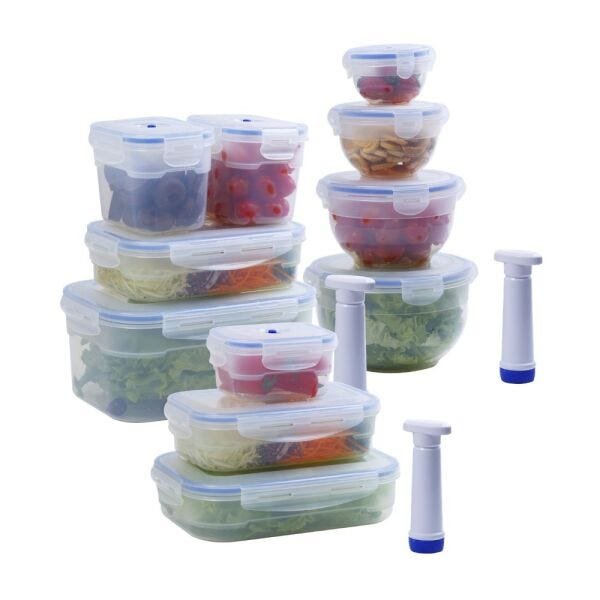 Kit 11 Potes Plásticos Herméticos a Vácuo e Bomba Aspi Fresh ...