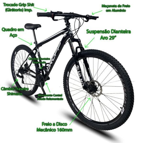 Bicicleta Dropp Suspens 29 Câmbio Shimano Disco 21v - Preto/Branco - 17" | MadeiraMadeira