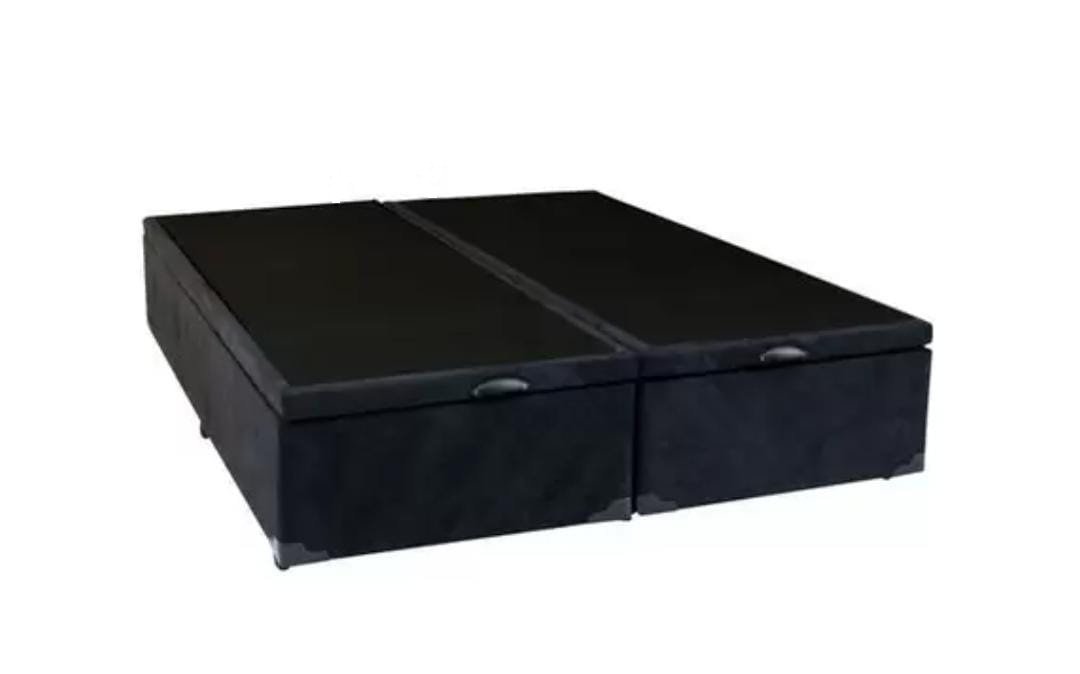 Base Box Bau King Bipartido DT Box 42x192x203 Suede Preto | MadeiraMadeira