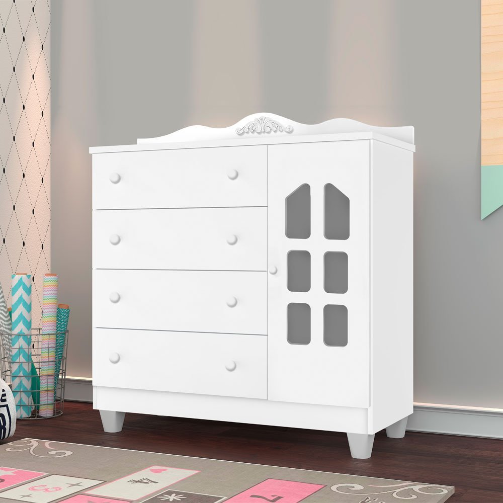 Cômoda Sapateira Infantil com 1 Porta 4 Gavetas e Pés - Provençal Loren ...