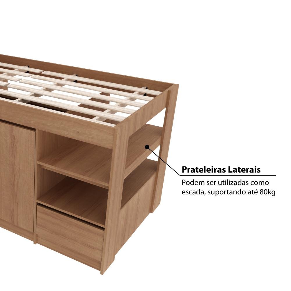 Cama Multifuncional com Armário e Escrivaninha - Amêndoa | MadeiraMadeira
