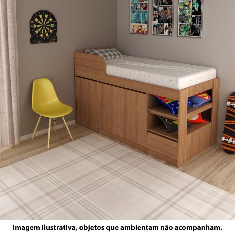 Cama Multifuncional com Armário e Escrivaninha - Amêndoa | MadeiraMadeira