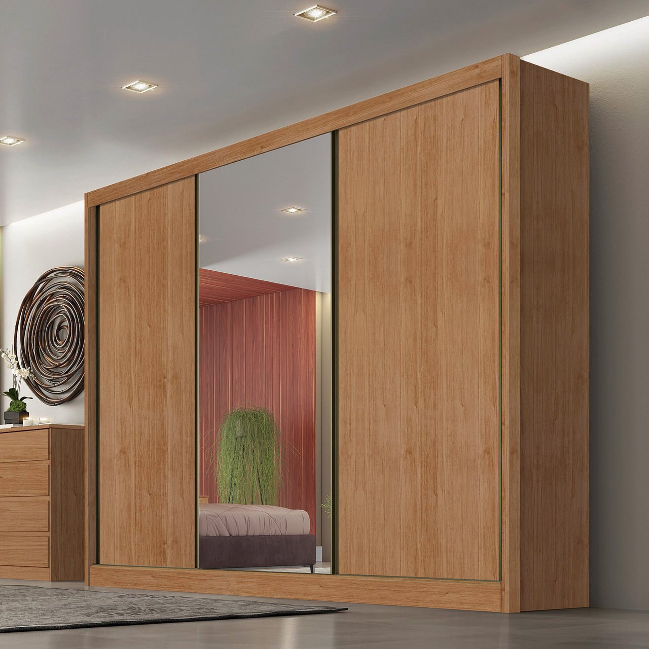 Guarda Roupa Casal com Espelho, 3 Portas e 6 Gavetas Sollo Plus Novo ...