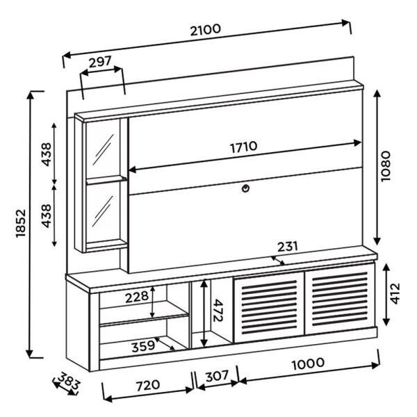 Home Theater Domus DJ Móveis Para Tv Ate 70 Polegadas 2 Portas e Led ...
